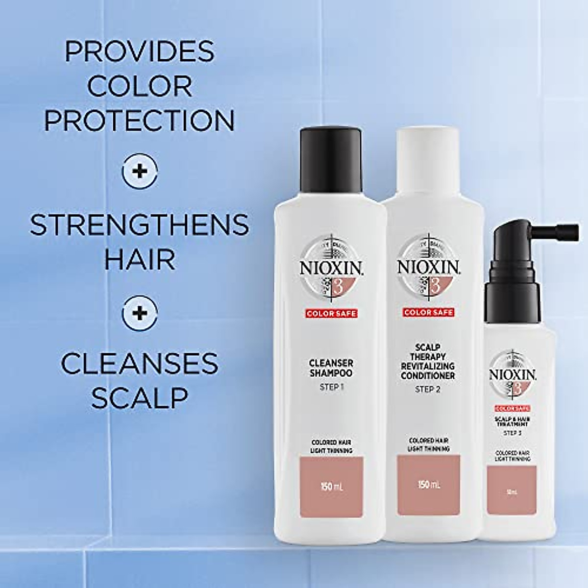 Nioxin System Kit 3, Strengthening & Thickening Hair Treatment, For Color Treated Hair with Light Thinning, Trial Size (1 Month Supply)
