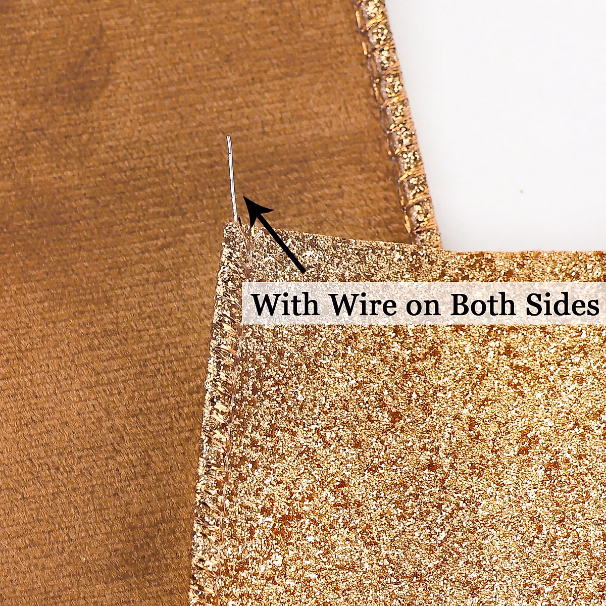 HUIHUANG Copper Christmas Wired Ribbon 2-1/2" Copper Velvet Tree Ribbon with Glitter Copper Backing, for Christmas Tree, Tree Top Bows, Wreath, Garland, Home Decor Crafts- 10 Yards