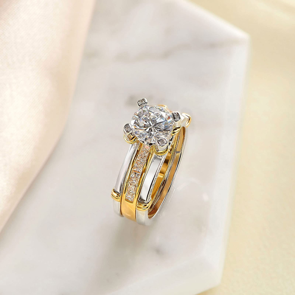 Blongme Wedding Engagement Rings Set for Women 925 Sterling Silver Round CZ Anniversary Band Promise Bridal Size 8