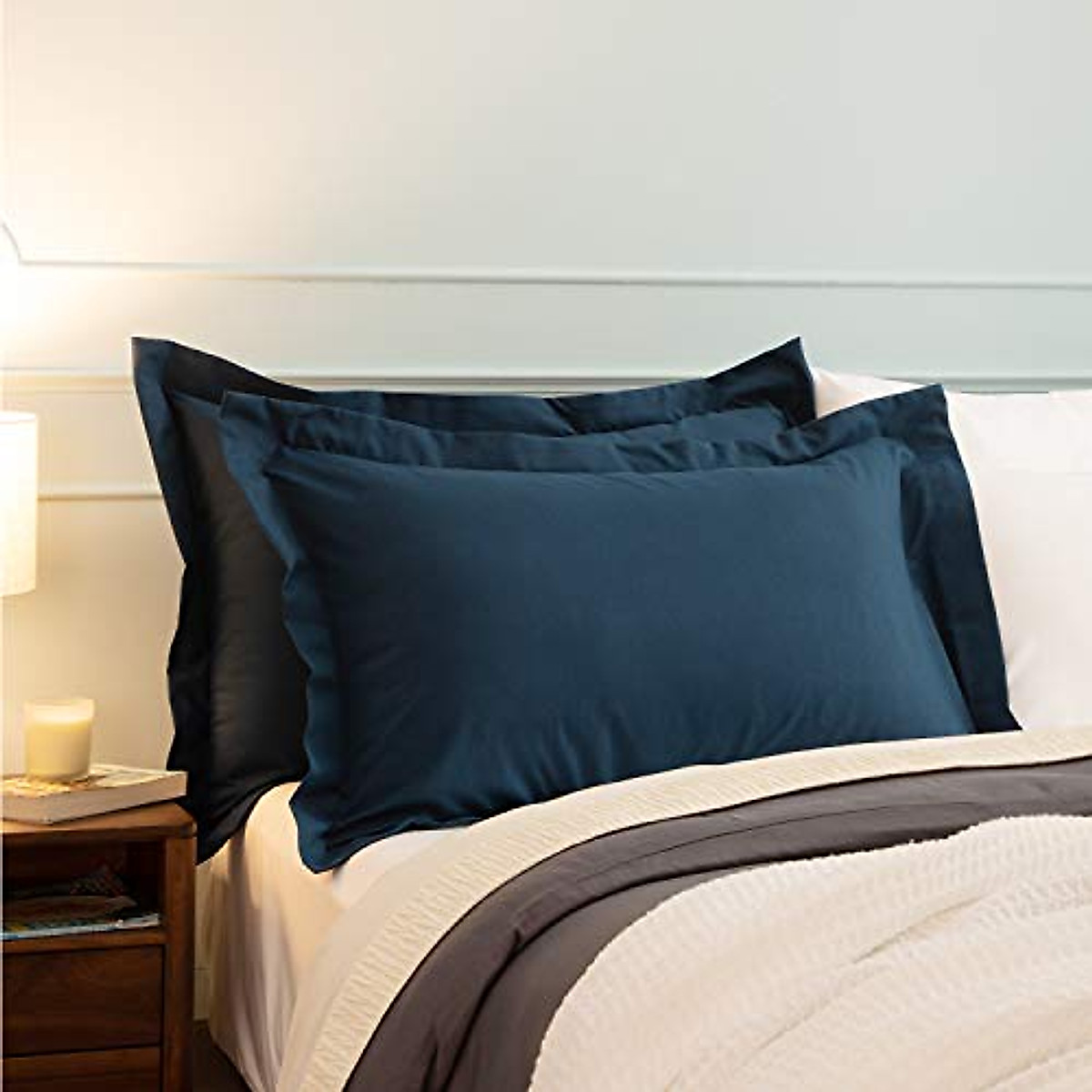 Bedsure Standard Pillow Shams Set of 2 for Kids, Brushed Microfiber Navy Bed Pillow Shams for Queen Bed, Super Soft and Cozy 20x26 Inch Shams Envelope Closure