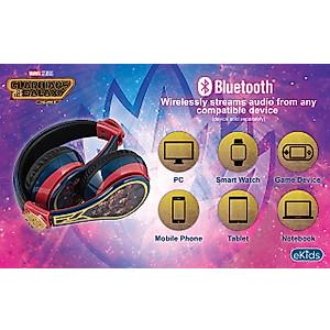 eKids Guardians of The Galaxy Kids Bluetooth Headphones, Wireless Headphones with Microphone Includes Aux Cord, Volume Reduced Kids Foldable Headphones for School, Home, or Travel
