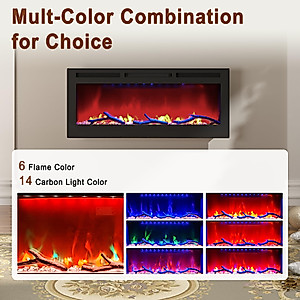 42 Inch Electric Fireplace Recessed and Wall Mounted, LED Linear Fireplace with Remote Control Ultra-Thin and Low Noise 1500W Adjustable 6 Flame Options, Timer