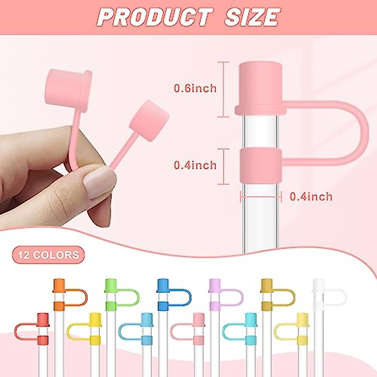 VMINI 12Pcs Straw Cover Cap for Stanley Cup Accessories, 10mm Silicone Straw Topper for Stanley 30&40 Oz Tumbler with Handle, Dust-Proof Straw Covers for Reusable Straws, Soft Cap for Reusable Straws