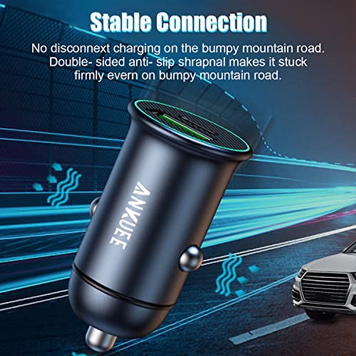 ANKUEE USB-C Car Charger Adapter, Dual Ports Fast Charging PD 60W + QC3.0 30W Mini All-Metal Cigarette Lighter USB Charger Universal for iPhone13/Pro Max/12/XS Max/11 Pro, Samsung, Car Accessories