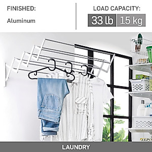 SOH DESIGN Wall Mount Clothes Drying Rack, Aluminum 8 Rods Expandable Wall Drying Rack for Laundry, Bathroom, Balcony, Indoor-Outdoor Use, 24 in wide
