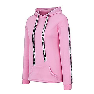 Long Sleeve Sweatshirt for Women THENLIAN Women Plus Size Long Sleeve Solid Sweatshirt Hooded Pullover Tops Shirt(Pink, XXXL)