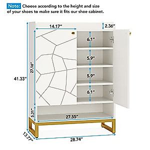 LITTLE TREE White and Gold 5-Tier Shoe Cabinet with Storage, 2-Door Shoes Organizer Cabinets for Entryway
