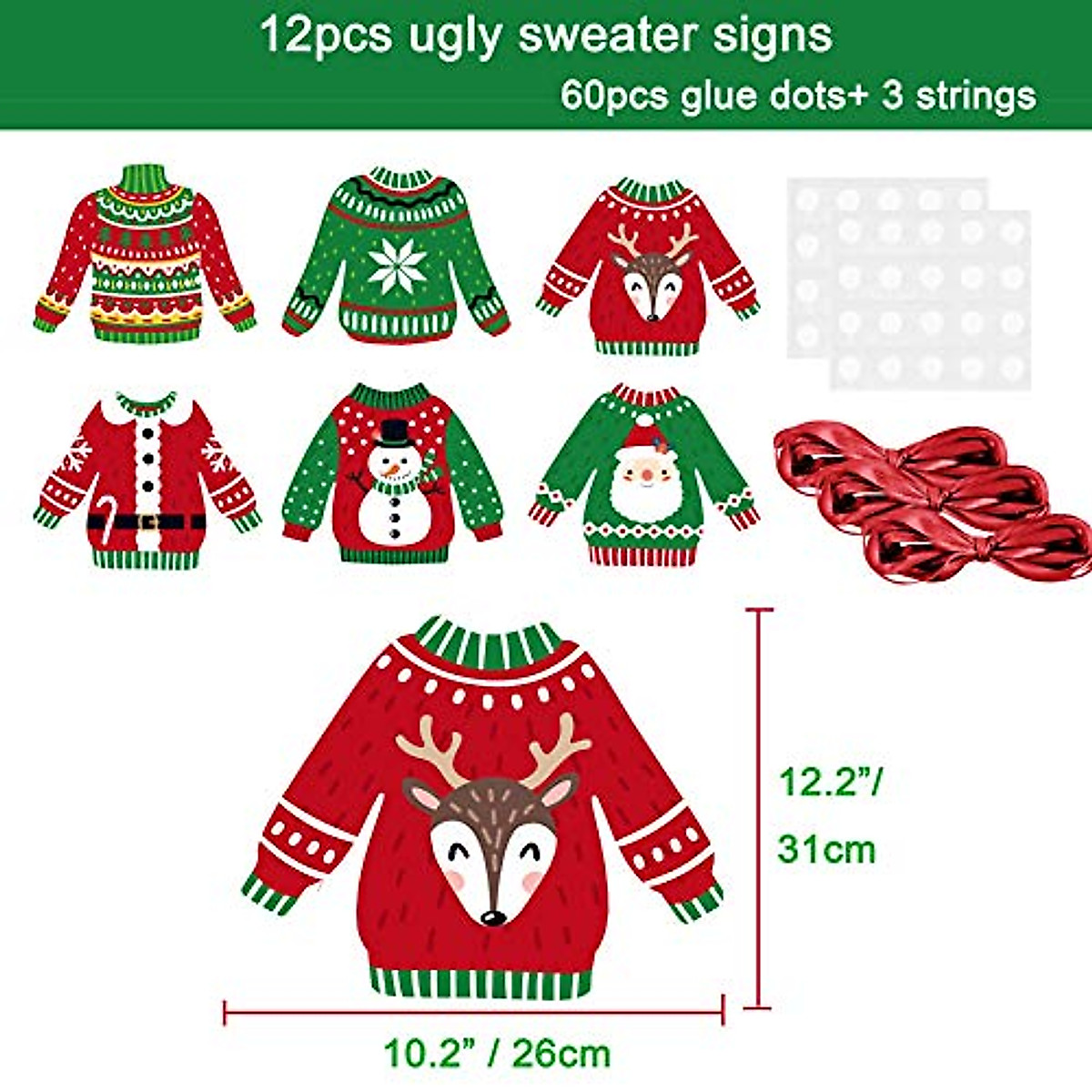 Ugly Sweater Decorations Hanging Banner 12 Pieces Ugly Christmas Party Decorations Holiday Party Indoor Hanging Decor