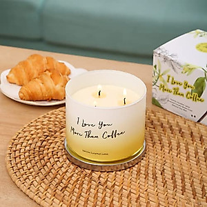 Vanilla Caramel Latte 3 Wick Soy Candle | I Love You More Than Coffee Scented Candle | Aromatherapy Candle for Home 15.8 oz | Strong Coffee Candles with Message for Him & Her, Mothers Day Candle Gifts