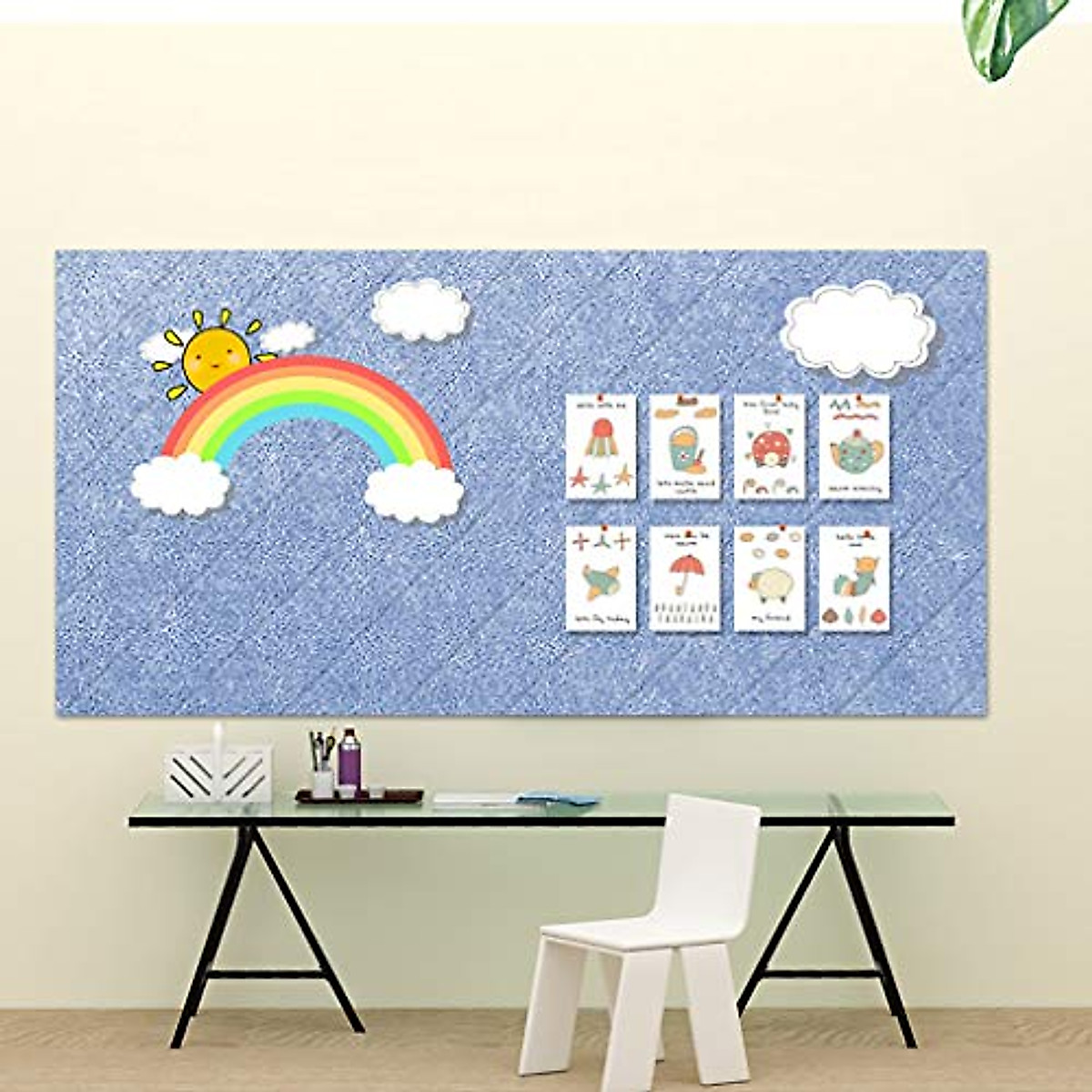 Chute Felt Wall Stickers, DIY self-Adhesive Photo Wall Bulletin Board Message Board, with a Box of thumbtacks (47.2x23.6 in)