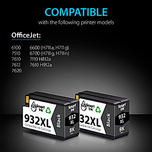 Smart Ink Compatible Ink Cartridge Replacement for HP 932XL 932 XL (2 Black, Pigment Ink Cartridges Combo Pack) to use with OfficeJet 6600 6700 7510 7610 7612 6100 7620 7110 Printers