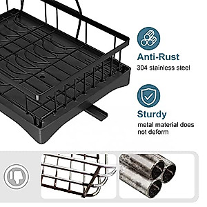 Doitsf Dish Drying Rack, 2 Tier Dish Racks for Kitchen Counter, Large Stainless Steel Kitchen Dish Drying Rack with Drainboard, Detachable Dish Drainers with Utensil Holders