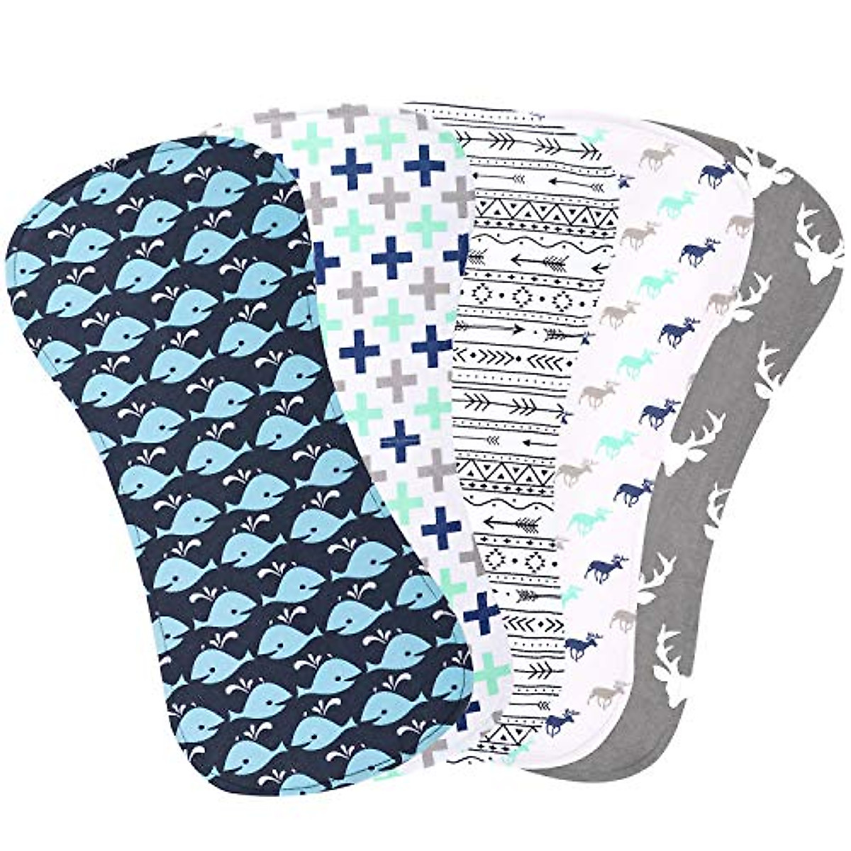 Zooawa 5 Pack Baby Burp Cloths, Multi-use and Absorbent Burp Set Christmas Soft Large Burping Towels Bib with Waterproof Layer for Baby Girls Boys, Color C