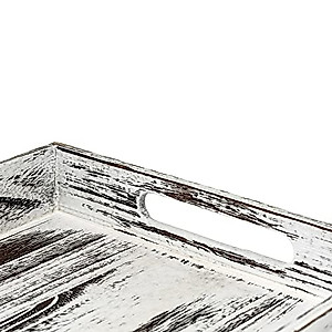 16 x 11 Inches Solid Wood Serving Tray with Handles,Classic Tea Coffee Table Tray Breakfast Tray Wooden Decorative Ottoman Tray Serve for Snack Food Meals Kitchen Party Bar White Rectangle