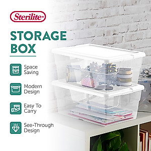 Sterilite 16 Quart Storage Box, Stackable Bin with Lid, Organize Shoes, Crafts in Home Closet, Office, School, Clear with White Lid, 48-pack