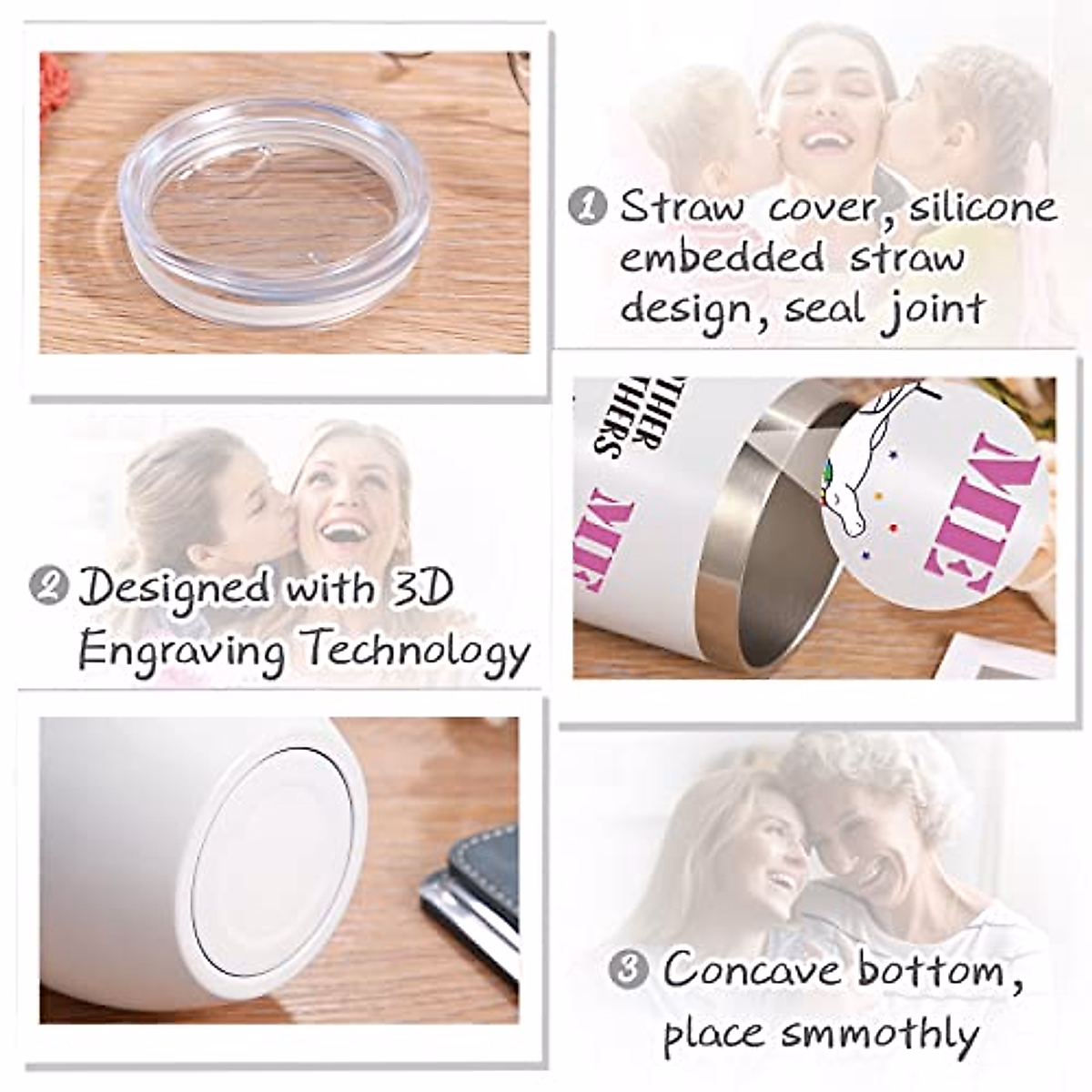 Patelai Others Mothers Me Unicorn Wine Tumbler, Funny Birthday Mother's Day Gift for Your Mother from Daughter Son, 12 Ounce Funny Coffee Mug with Straw Brush and Gift Box