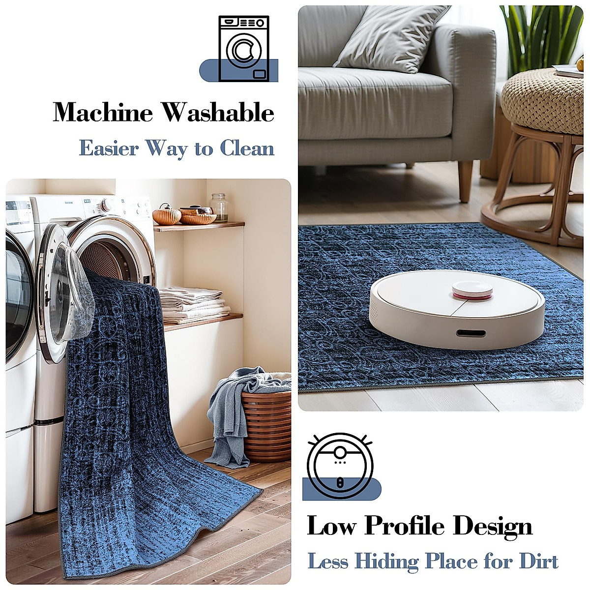 Wonnitar Washable Long Hallway Runner Rug, 2'6"x8' Non Slip Runners for Kitchen Floor, Modern Ombre Blue Non Shedding Ultra Thin Entryway Carpet Runners for Bathroom Hall