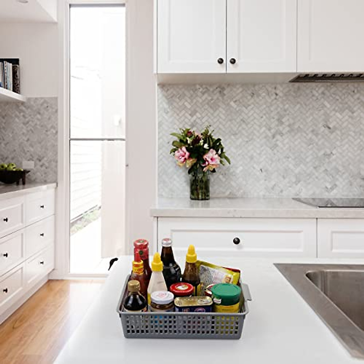 Qqbine A4 Plastic Storage Basket Tray, Classroom Paper Baskets, 6 Packs