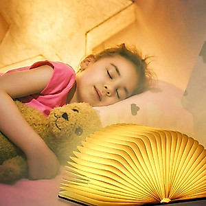 Molbory Wooden Book Light,Novelty Folding Book Lamp, Folding Night Light Warm White,USB Rechargeable Wooden Table Lamp,Magnetic Design- Creative Gift Home Office Decor for Family Girlfriend