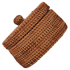 CAXUSD Box Rattan Storage Box Storage Box with Lid Makeup Organizer Case Round Storage Basket Lidded Basket for Storage Woven Storage Bowls Onion Basket Woven Storage Case Rattan Box Tray