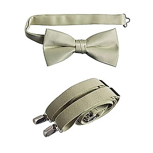 Tuxgear Mens Bow Tie and Adjustable Stretch Suspender Sets, Light Sage, 48" Mens (Light Sage, 48" Mens)