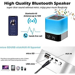 Gallstep Night Lights Bluetooth Speaker, Alarm Clock Bluetooth Speaker Touch Sensor Bedside Lamp Dimmable Multi-Color Changing Bedside Lamp, MP3 Player, Wireless Speaker with Lights