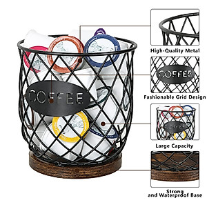 YINMIT K Cup Holder Organizer, Sturdy Coffee Pod Holder Organizer, 35 Kcup Large Capacity Storage Basket for Kitchen Counter and Office Desktop (Circular Grid)