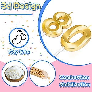80th Birthday Candles for Cake,Gold Number Candles for Happy Birthday Cake Toppers,Birthday Decorations for Women Men Party Anniversary Wedding