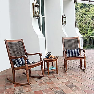 Cambridge Casual Solid Wood Lyon Oversized Rocking Chair, Natural Brown Wicker