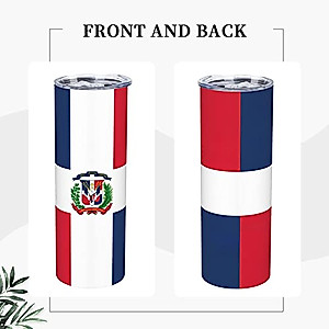 Stainless Steel Skinny Tumbler Dominican Republic Flag Travel Cup 20 Oz Double Wall Slim Insulated Coffee Mug With Splash Proof Lid & Straw & Cleaning Brush For Home Office