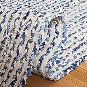 Safavieh Braided Collection Area Rug - 5' x 8', Blue & Ivory, Handmade Farmhouse Cotton, Ideal for High Traffic Areas in Living Room, Bedroom (BRD260M)