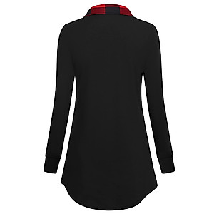 Tunic Tops to Wear with Leggings,Bebonnie Ladies Plus Size Fall Long Sleeve Casual Business Lapel V Neck Christmas Swing Sweatershirts Pullover Dressy Winter Tops Flannel Shirts Sweaters Red Black XL