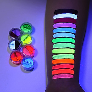 MEICOLY Water Activated Eye Liner 14 Colors,Neon UV Rainbow Face Paint,7 Cakes Duo Color Water Activated Eyeliner,Halloween Hydra Liner,Matte Graphic Eyeliner, Glow Blacklight Black White Body Paint