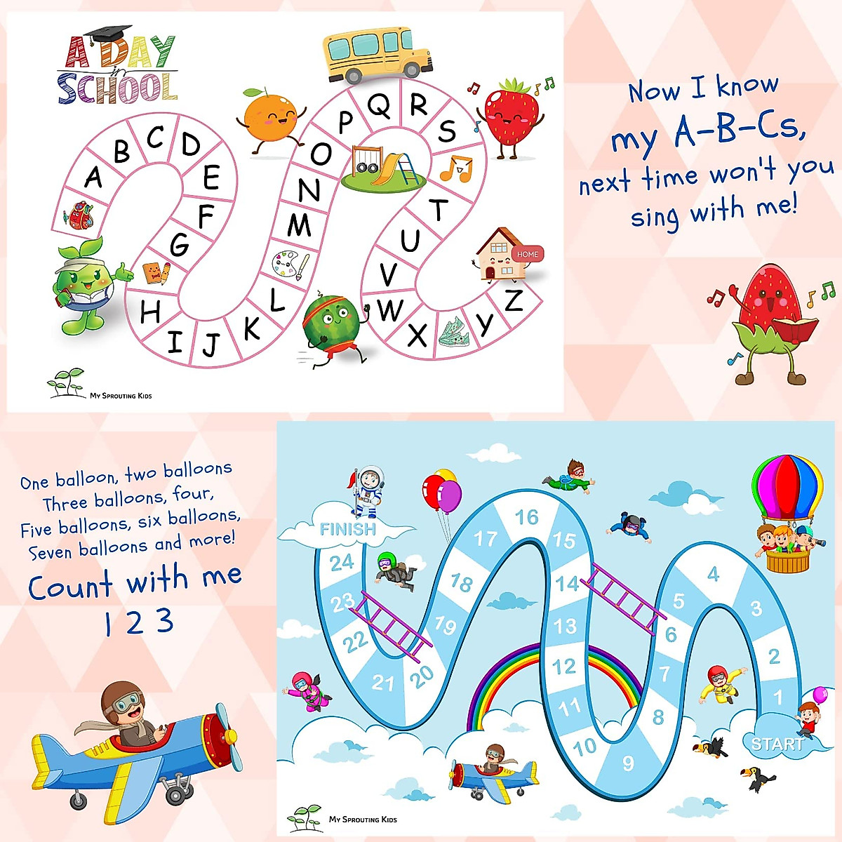 Toddler Placemats (12 to 48 Months) Set of 4 Placemats, Education Placemats for Kids, Non Slip Placemats for Dining Table, Easy to Clean Wipeable Reusable Plastic Placemats