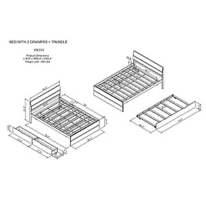 YOPTO Full Size Modern Bed Frame with Twin Size Trundle and 2 Drawers,Wooden Platform Bed W/High Gloss Craft Headboard and Footboard,Easy Assembly,for Bedroom,Apartment,White & Light Oak