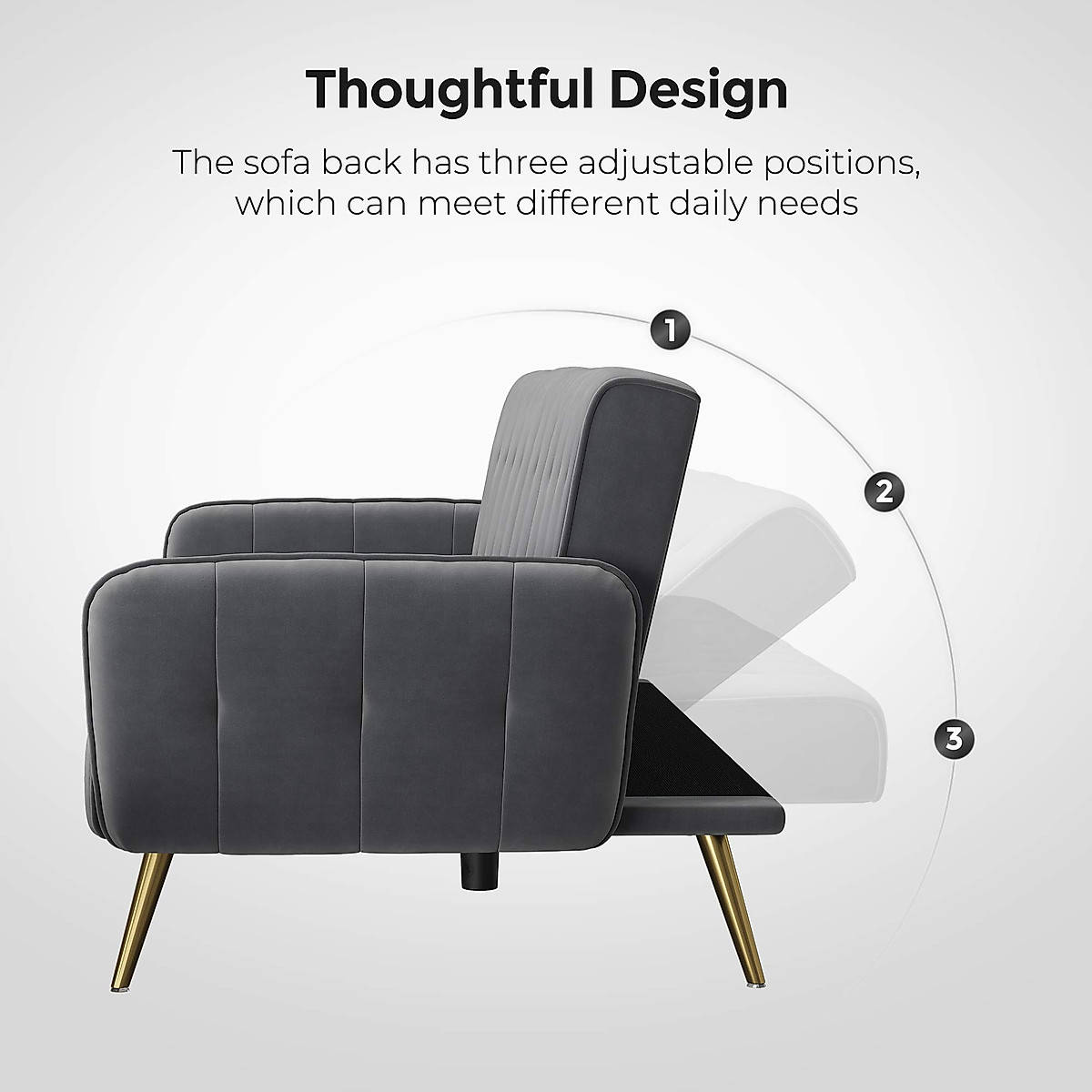 Sofa Bed, Convertible Couch with 2 Cup Holders and Removable Armrests, for Compact Living Space Apartment Dorm Office, 72 x 33.9 x 30.7 Inches, Gray