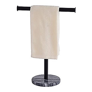 neutral brand Countertop Towel Rack with Heavy Marble Base T-Shape Bathroom Hand Towel Holder Stand SUS304 Stainless Steel, Dual Washcloth Display (Black)