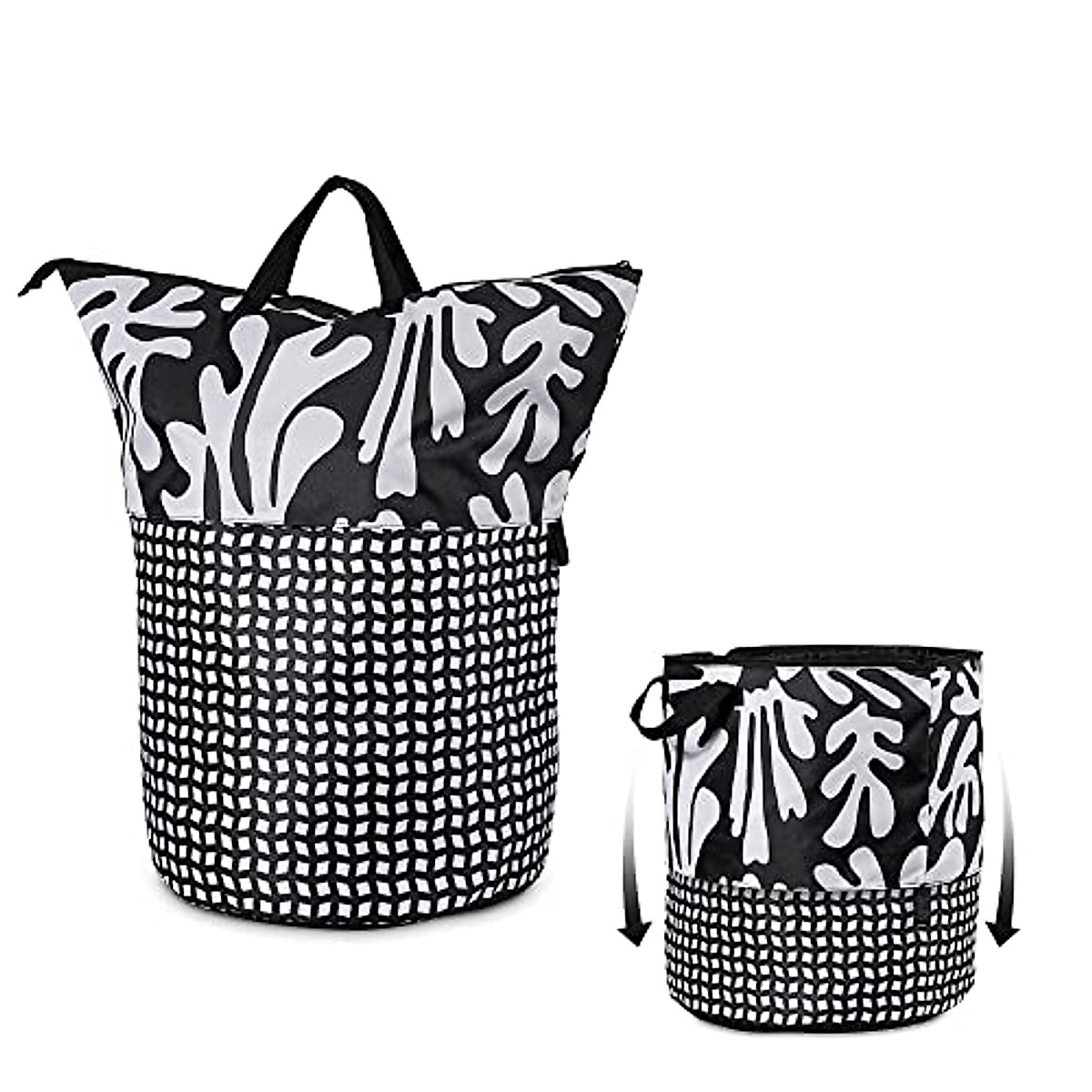 YOHOM Round Laundry Basket with Zipper, Adjustable Clothes Hamper Stand-up Hamper Retractable Laundry Bag for College Dorm, Bedroom, Bathroom, Kids Room (Black Floral, Large)