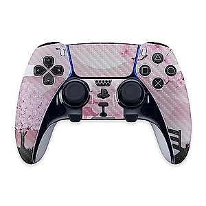 MightySkins Carbon Fiber Skin Compatible with PS5 DualSense Edge Controller - Cherry Blossom Dream | Protective, Durable Textured Carbon Fiber Finish | Easy to Apply | Made in The USA