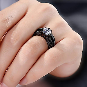Jeulia 2.5 Ct Black Tone Wedding Ring Set 925 Sterling Silver Round Cut Bridal Sets Vintage CZ Wedding Band Rings Anniversary Engagement Promise Rings for Her with Jewelry Gift Box (8)