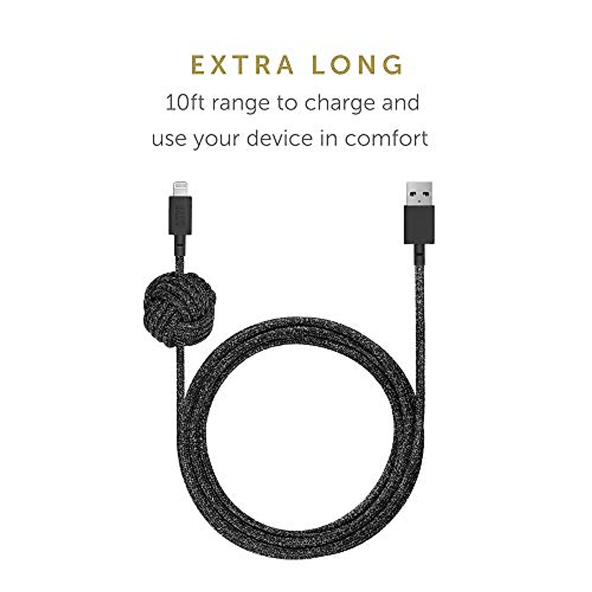 Native Union Night Cable - 10ft Ultra-Strong Reinforced [MFi Certified] Durable Lightning to USB-A Charging Cable with Weighted Knot Compatible with for iPhone 14, iPhone 13 and Earlier (Cosmos)