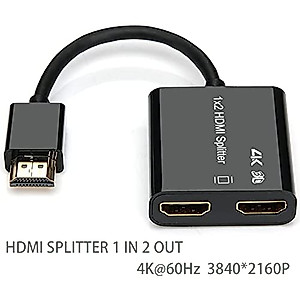 HDMI Splitter 1 in 2 Out, 4K HDMI Splitter for Dual Monitors Duplicate，Support1080P/4k30/60 /3D，PC,PS4,X-Box, Blu-Ray, DVD Player,HDTV,Etc