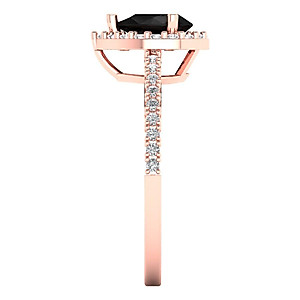 1.16ct Pear Cut Solitaire with accent Black Onyx Designer Wedding Bridal art deco Anniversary Ring 14k Pink Rose Gold 3.5