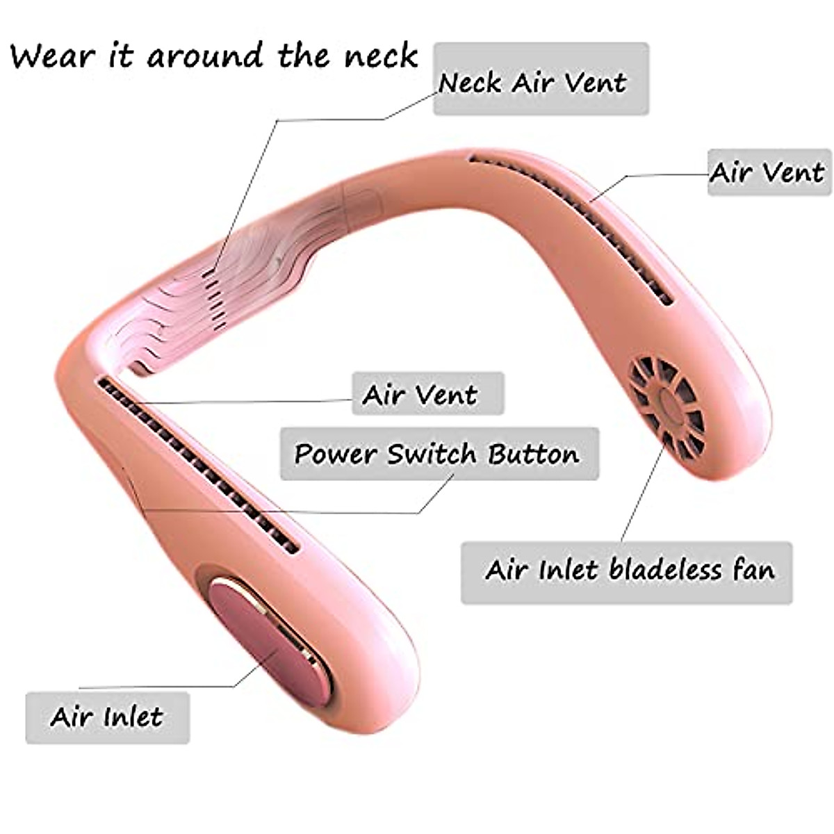 Ecoledix Portable Neck Fan Personal Fans Lightweight 360° Airflow Cooling Hanging Fan Wearable & Rechargeable 3Speeds Neck Cooler for Indoor&Outdoor (Pink)