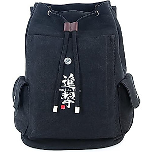Soutrend AOT Anime Canvas Backpack Mens College School Bag Black Bookbag Drawstring Flap Back Pack Printed Daypack
