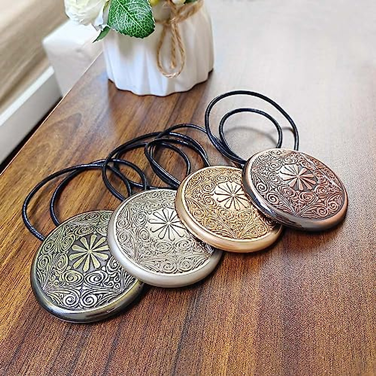 Vineland Retro Metal Magnetic Curtain Tie Back, 2 Pack Decorative Flower Metallic Boho Holder for Curtains Drape, Rustic Home Decoration (Brown)