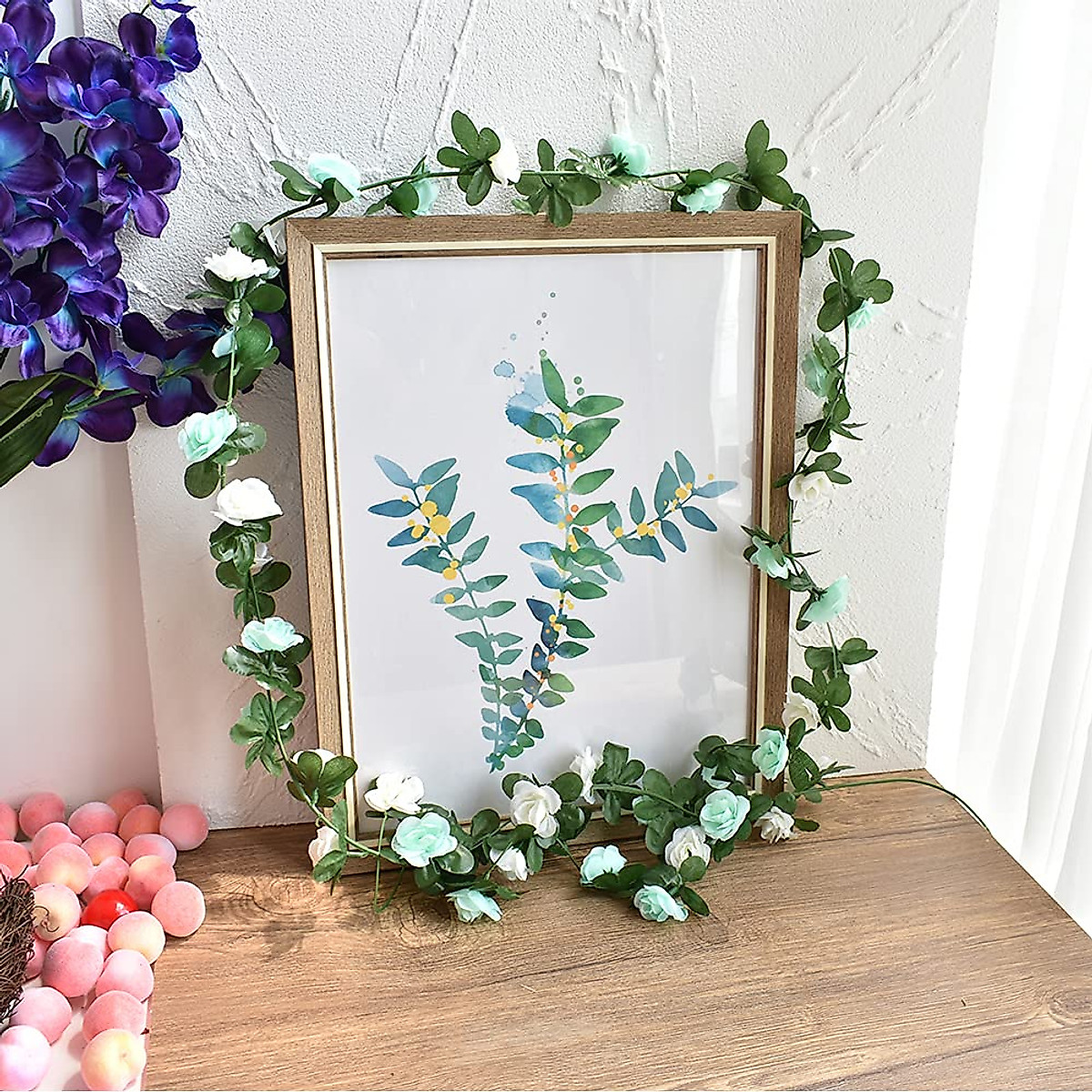 VIOCIWUO Artificial Rose Vine Plant 5 Pack 41 FT, Fake Flower Hanging Rose Ivy Garland for Home Kitchen Office Garden Wedding Art Decorations(Blue&White)