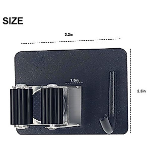 PMIIO 4 Pack Broom Holder Wall Mount, No punching, Upgraded Stainless Steel Broom Holder, Self Adhesive Broom Hanger Gripper for Bathroom, Kitchen, Garage Laundry Room Storage - Black