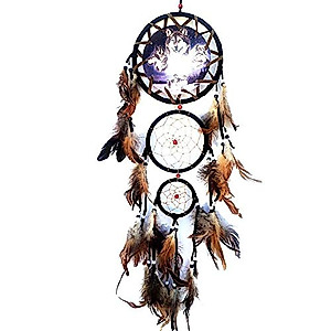 Indian Feather - Home Wall Hanging Decoration Wolf Pattern Ornament Dream Catcher with Feathers Z7 - Accessories Garden Health Weddings Girls Beauty Computers Events Phones Sports Toys El