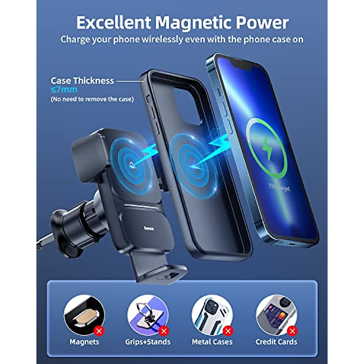 Wireless Car Charger, Baseus 15W Qi Smart Car Wireless Charger Phone Mount, Auto-Clamping Air Vent Car Charger Phone Holder Compatible with iPhone 14/13/12 Pro Max, Samsung S22/S21/S20 Ultra/S9/S8, LG